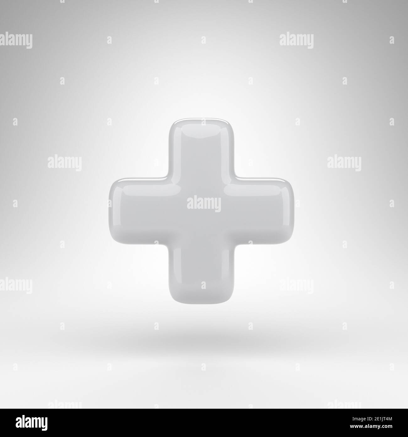 Plus symbol on white background. White plastic 3D rendered sign with ...