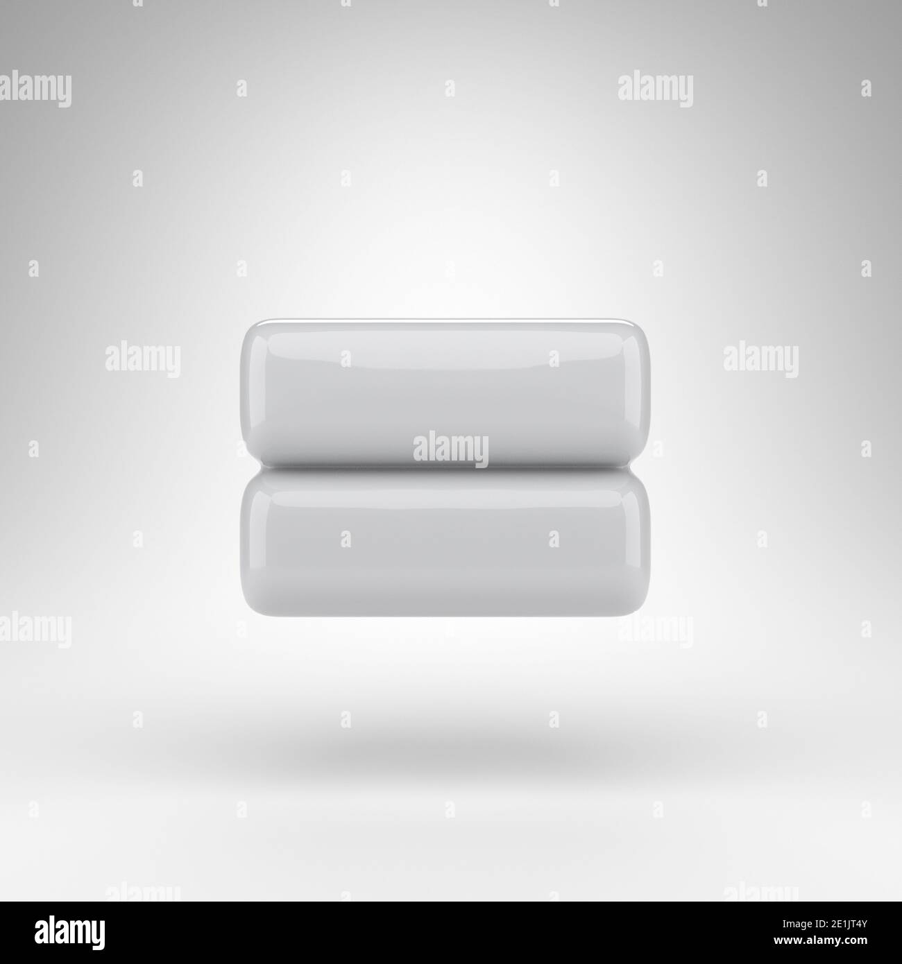 Equals symbol on white background. White plastic 3D rendered sign with ...