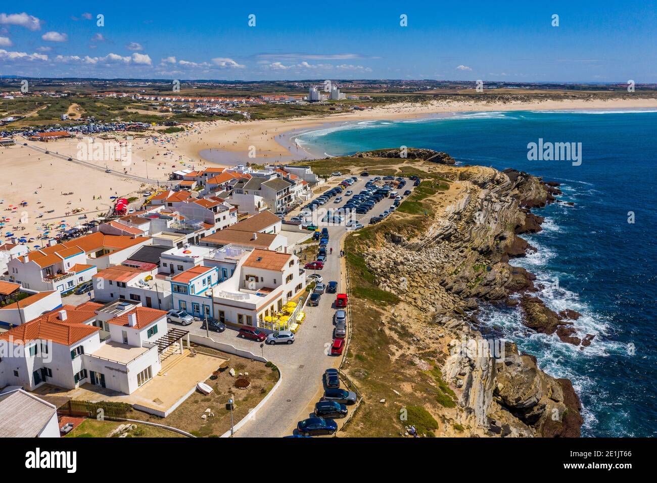 Aerial view of island Baleal naer Peniche on the shore of the ocean in ...