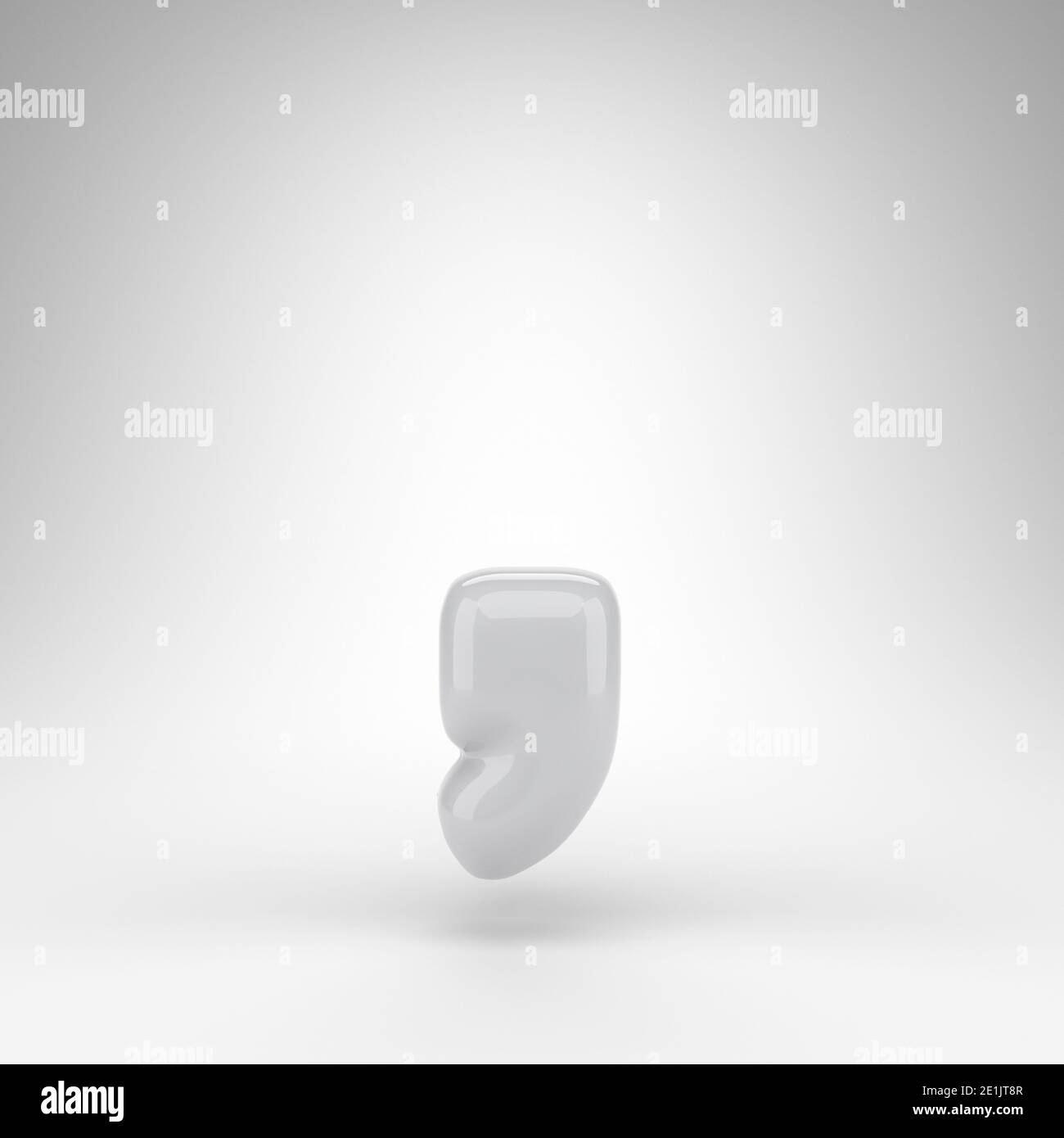 Coma symbol on white background. White plastic 3D rendered sign with ...