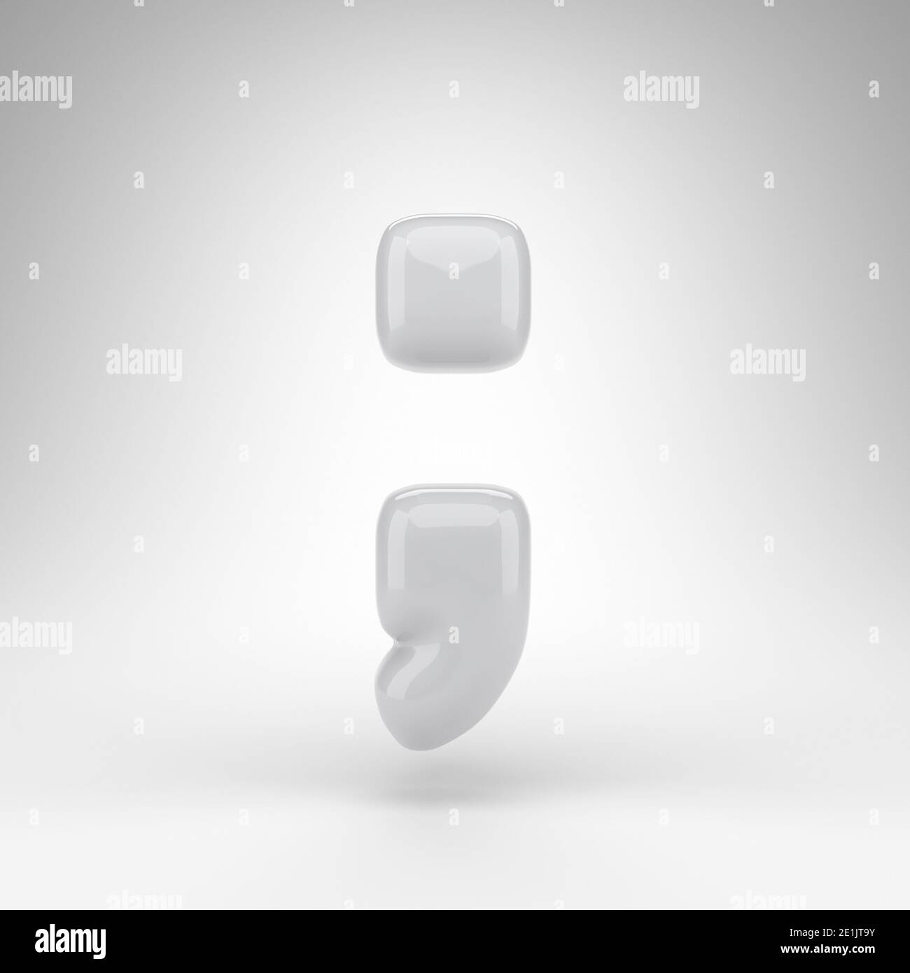 Semicolon symbol on white background. White plastic 3D rendered sign ...