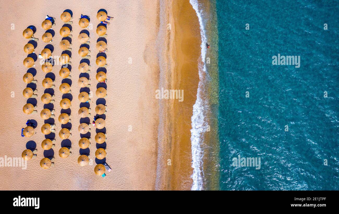 View from above, stunning aerial view of an amazing beach with beach ...