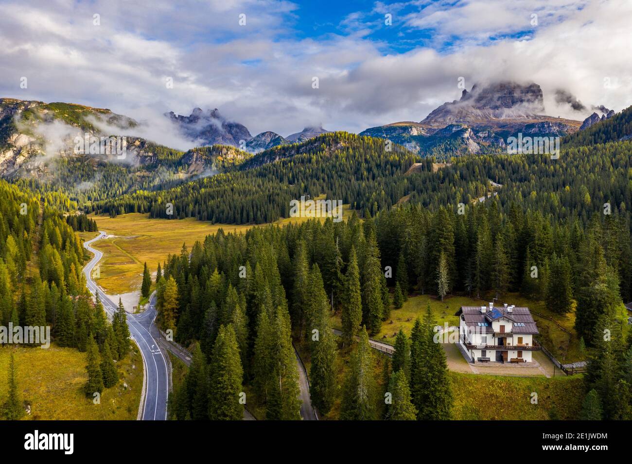 Scenic aerial view of a winding trekking path in a forest. Trekking ...