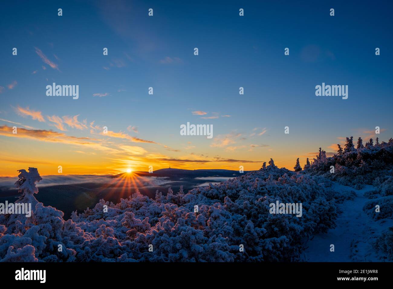 Fantastic morning landscape glowing by sunlight. Dramatic wintry scene ...