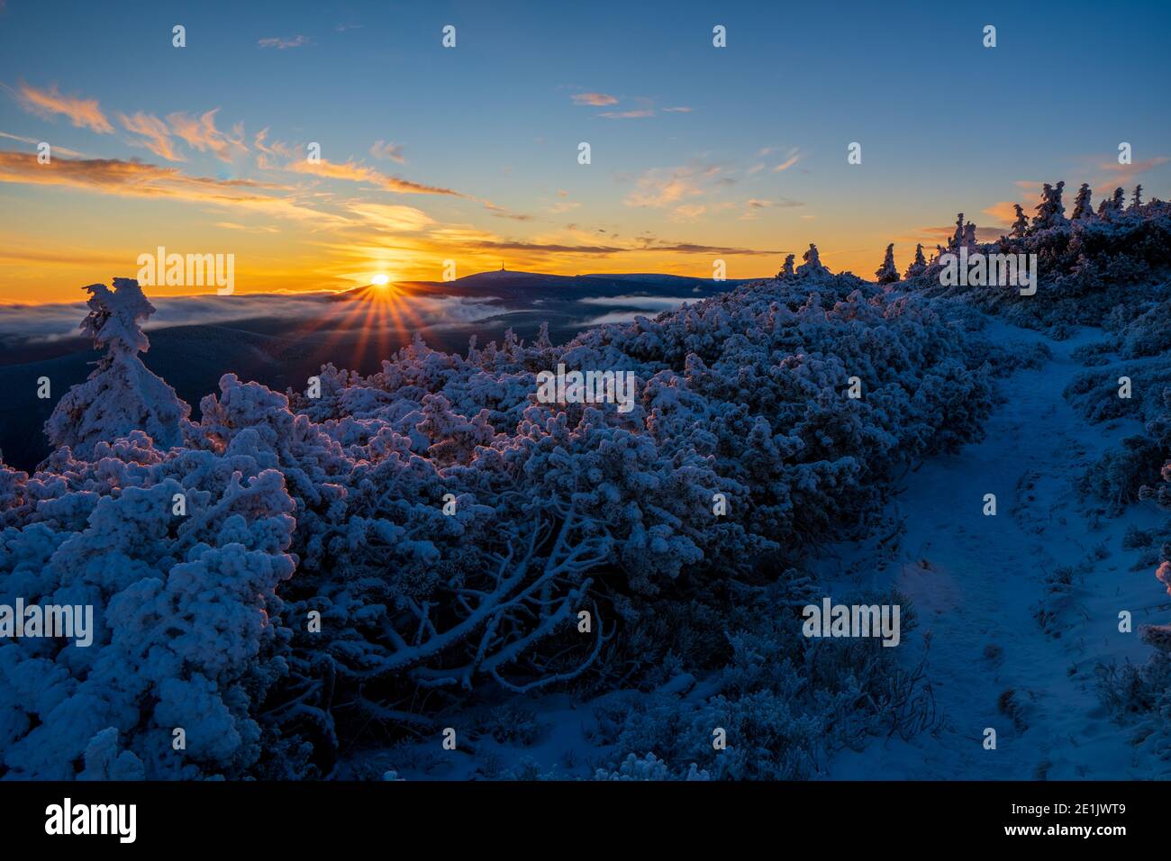 Fantastic morning landscape glowing by sunlight. Dramatic wintry scene ...