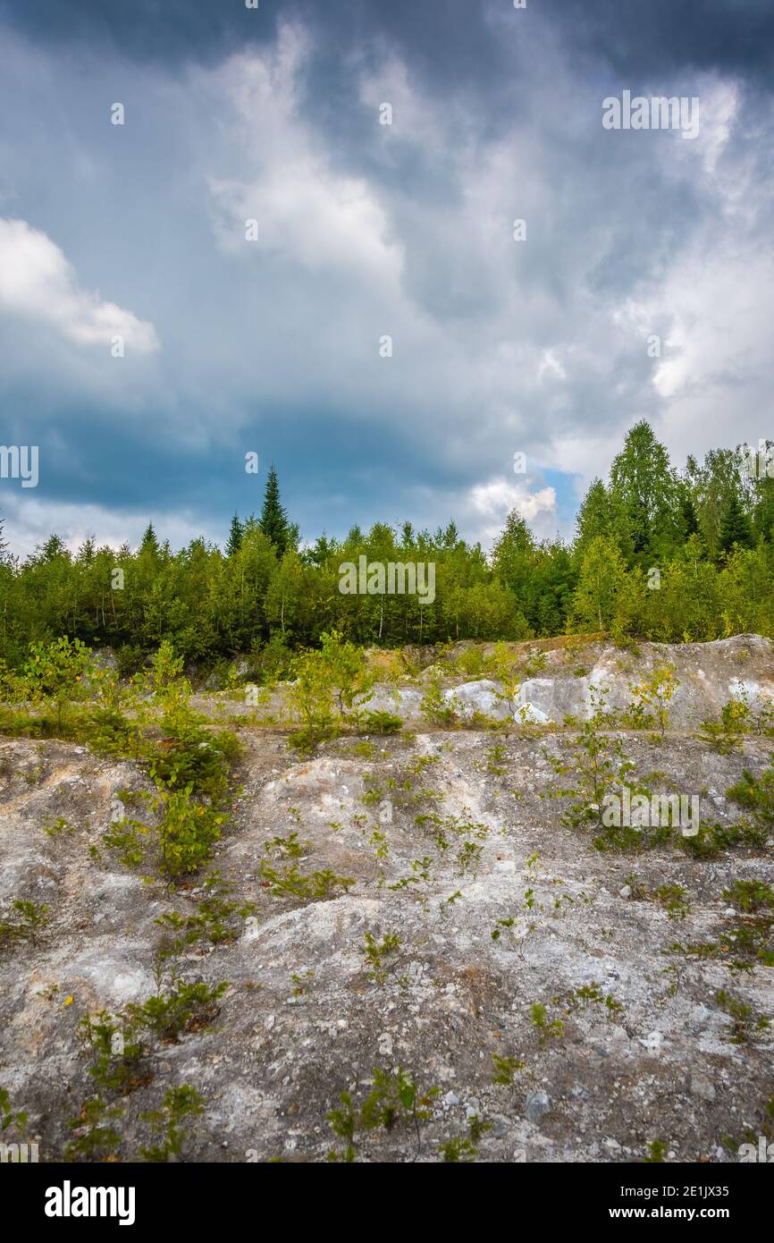 Abandoned talc quarry overgrown with trees and grass Stock Photo - Alamy