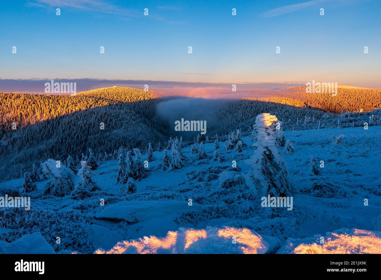 Fantastic morning landscape glowing by sunlight. Dramatic wintry scene ...