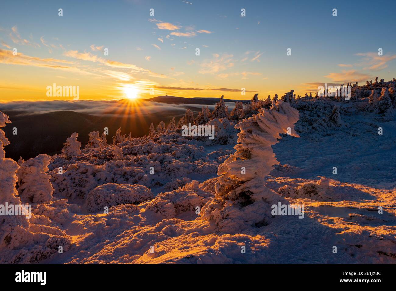 Fantastic morning landscape glowing by sunlight. Dramatic wintry scene ...