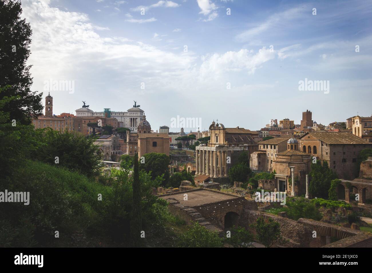 A landscape shot of the ancient part of the city of Rome in Italy. The ...