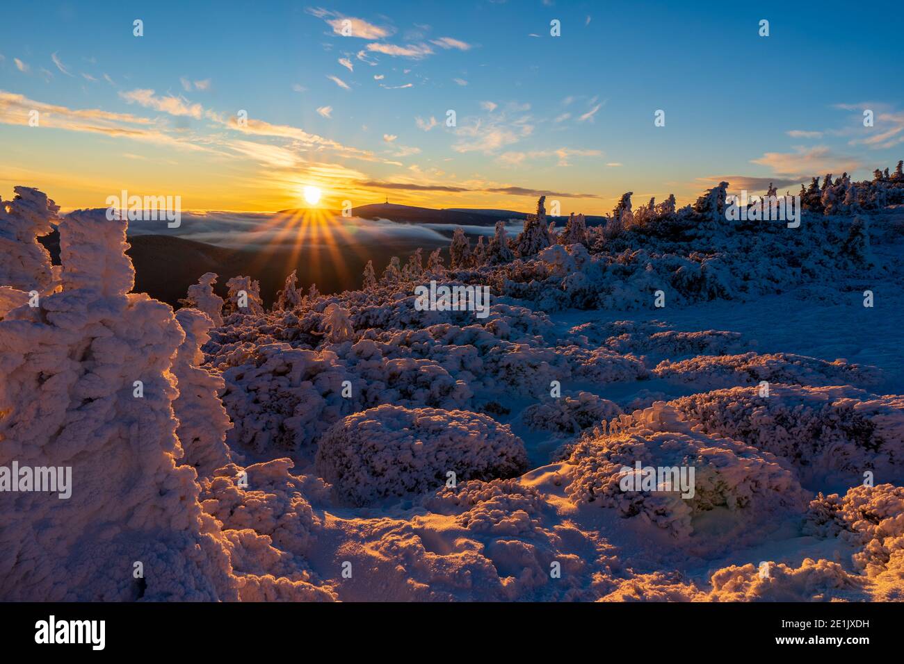 Fantastic morning landscape glowing by sunlight. Dramatic wintry scene ...