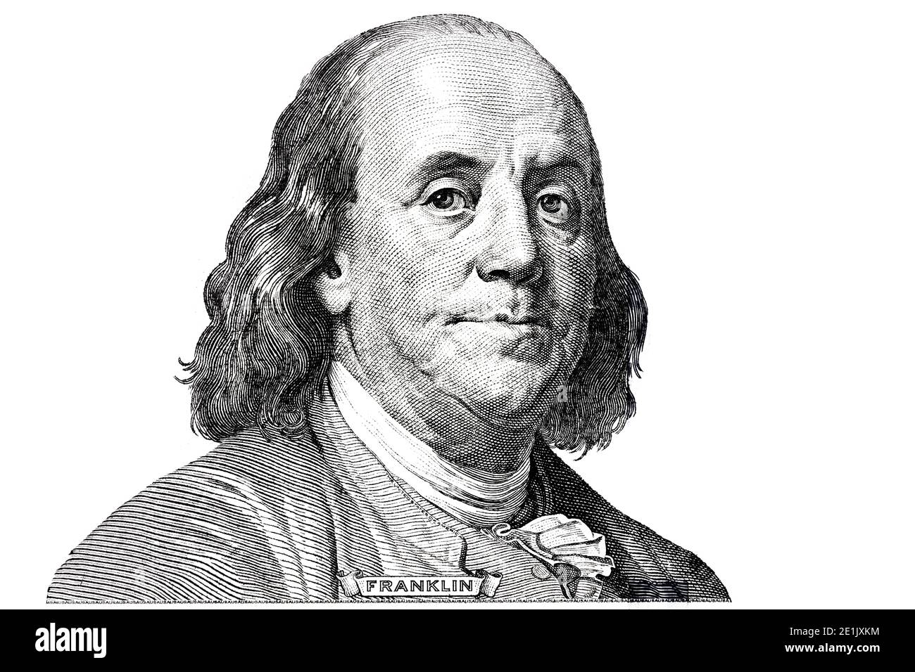 Benjamin Franklin cut on new 100 dollars banknote isolated on white ...