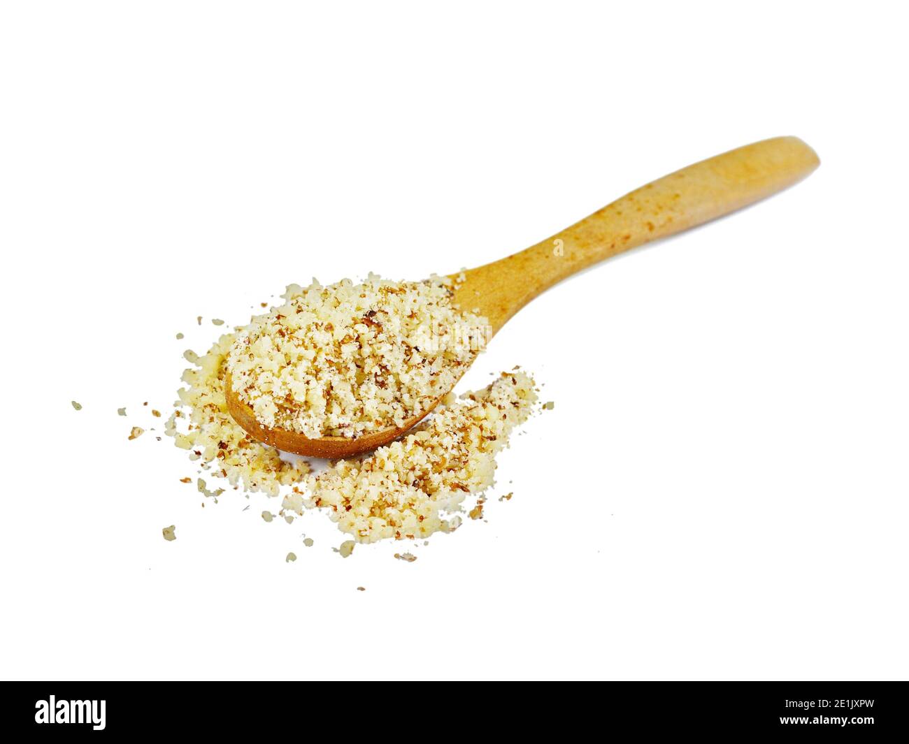 Ground walnuts powder on white. Chopped walnuts pile isolated on white ...
