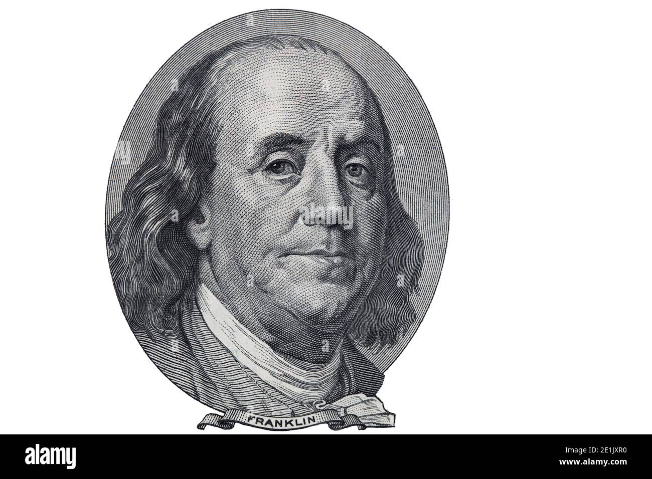 Benjamin Franklin cut on old 100 dollars banknote isolated on white ...