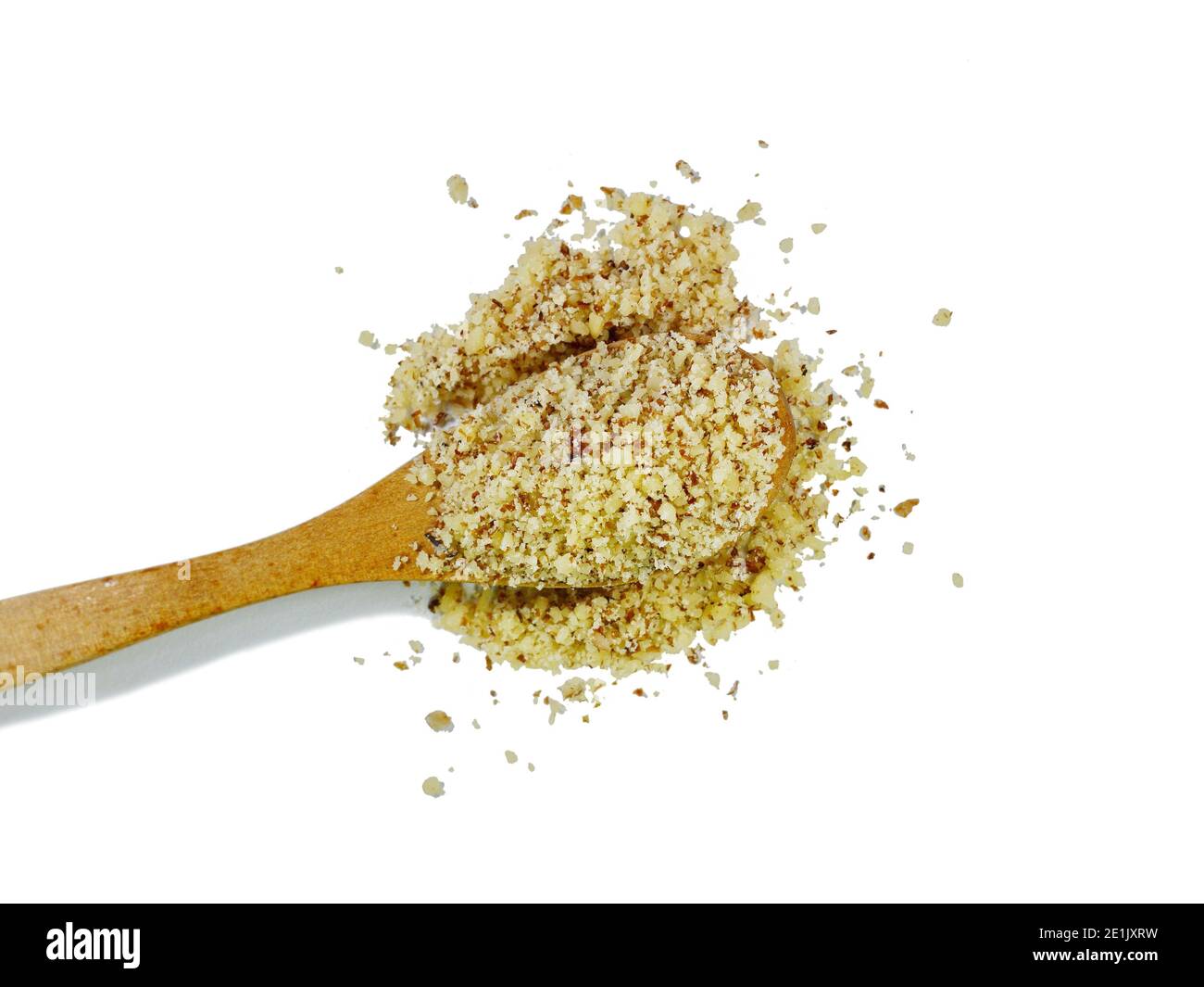 Ground walnuts powder on white. Chopped walnuts pile isolated on white ...