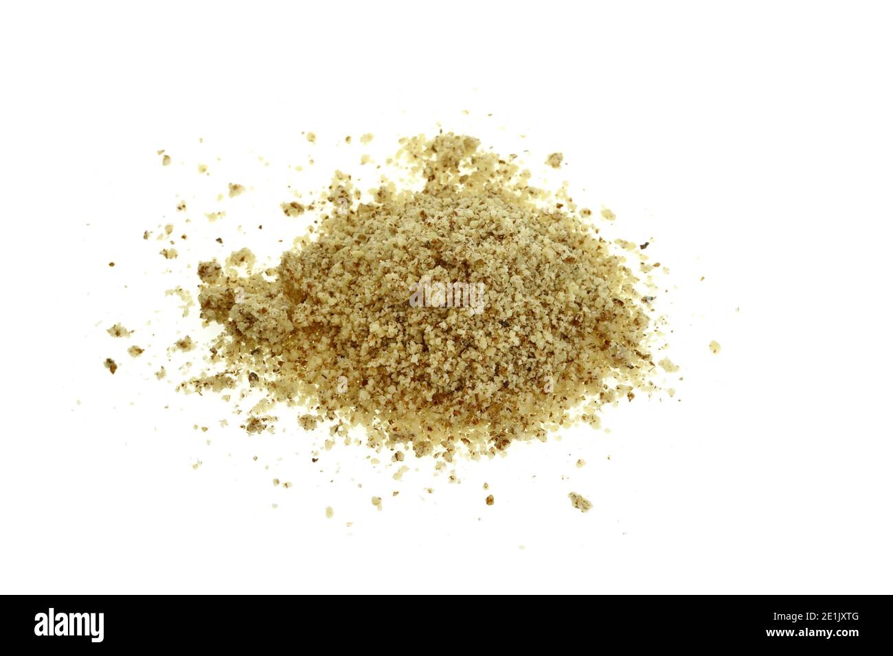 Ground walnuts powder on white. Chopped walnuts pile isolated on white ...