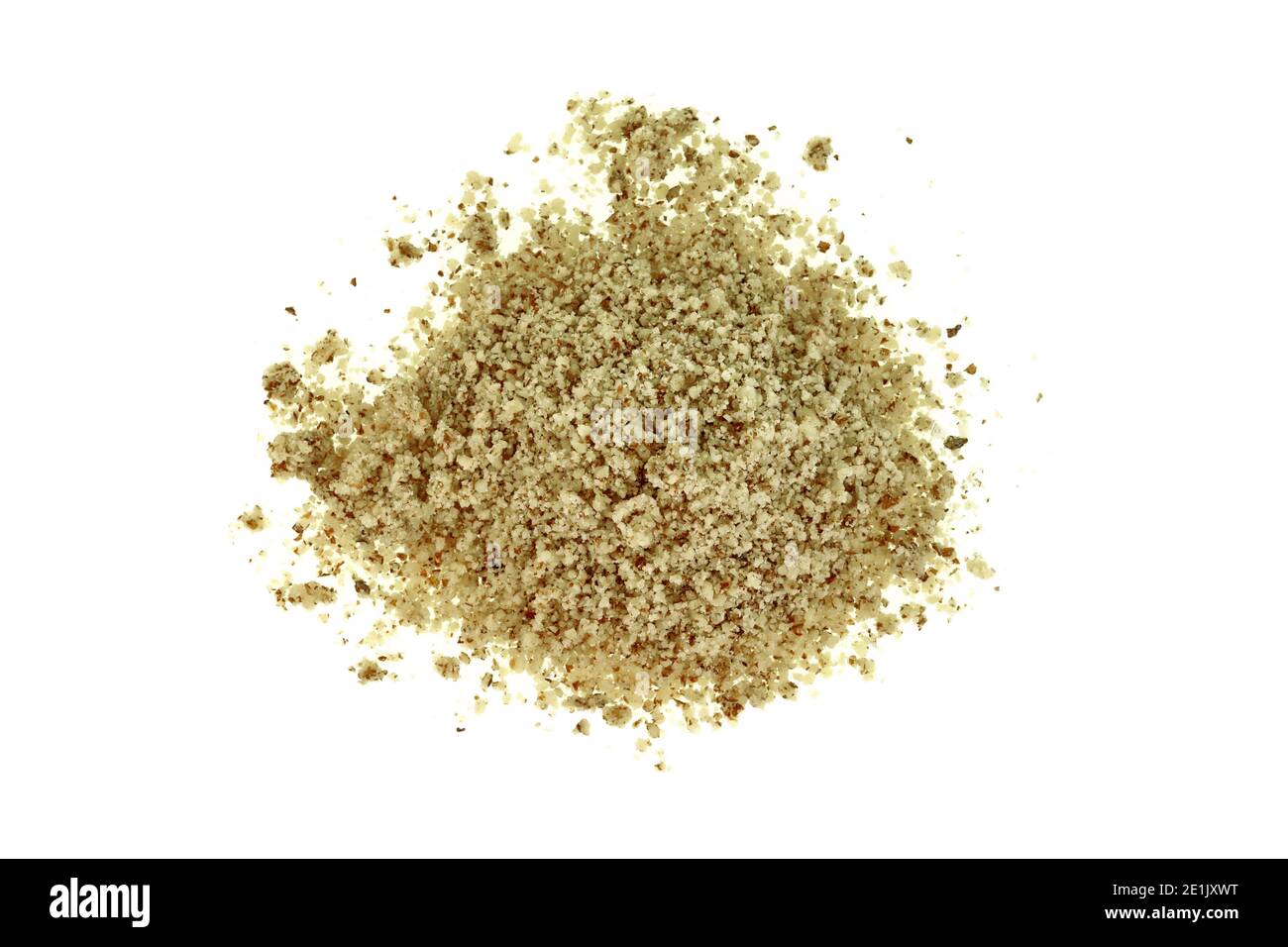 Ground walnuts powder on white. Chopped walnuts pile isolated on white ...