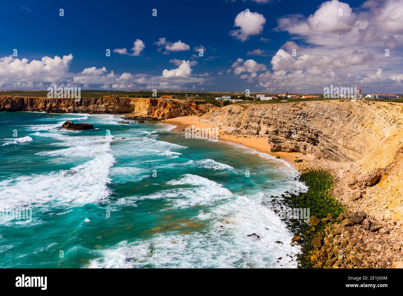 Panorama view of Praia do Tonel (Tonel beach) in Cape Sagres, Algarve ...
