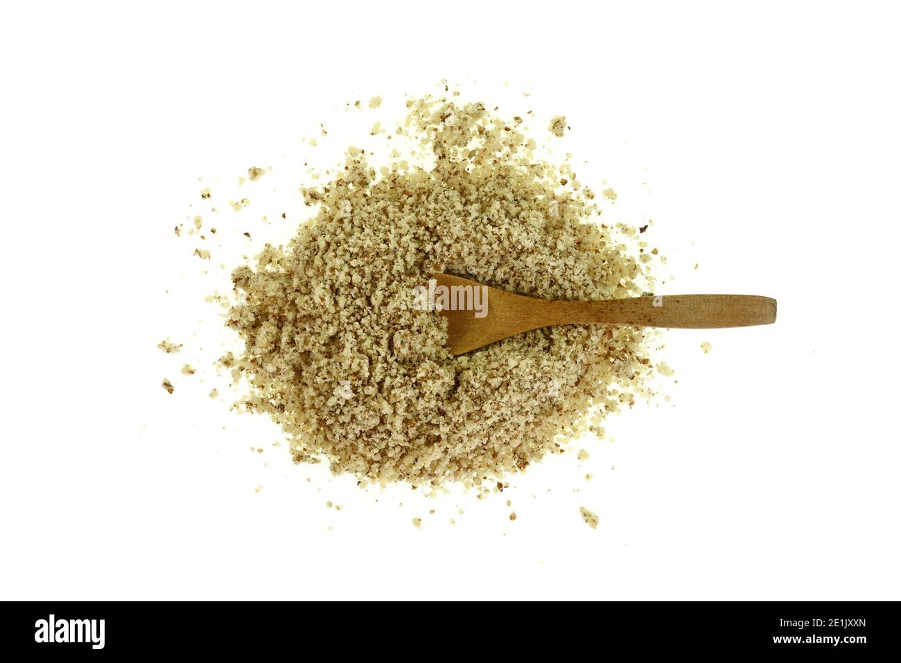 Ground walnuts powder on white. Chopped walnuts pile isolated on white ...