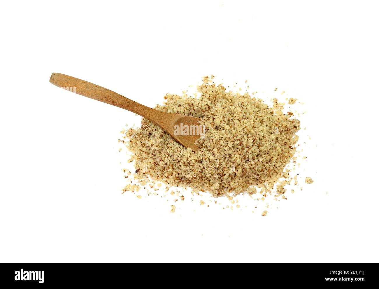 Ground walnuts powder on white. Chopped walnuts pile isolated on white ...