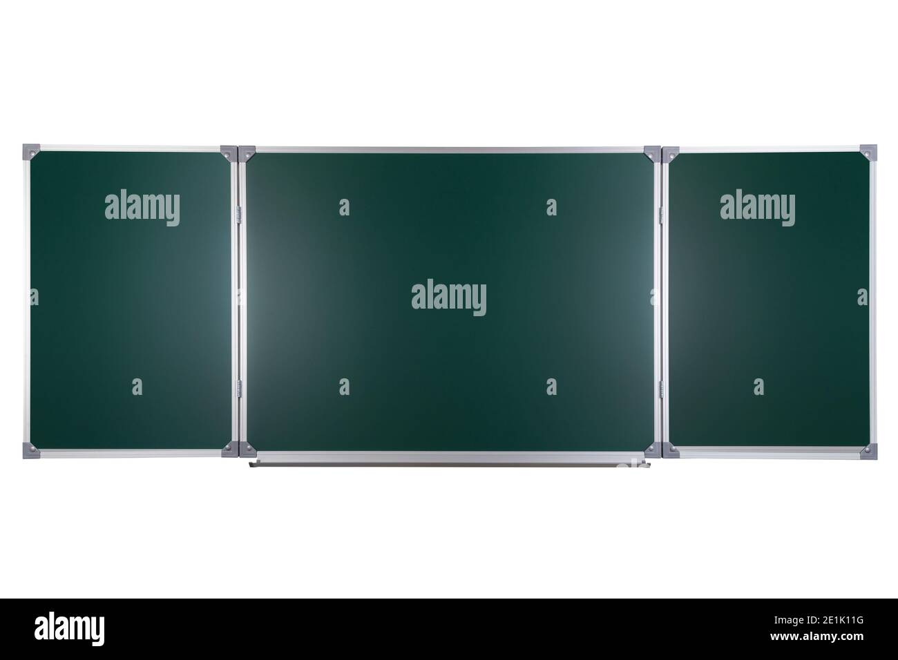 Green chalkboard in aluminum frame isolated on white background ...