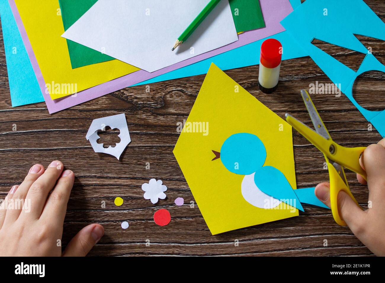 Instruction step 6. Spring postcard birdhouse with a bird. Handmade ...