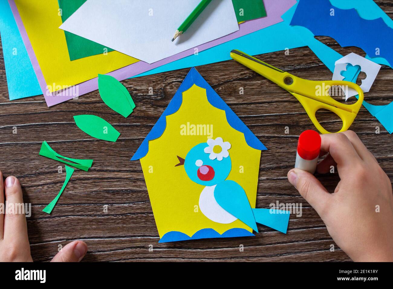 Instruction step 9. Spring postcard birdhouse with a bird. Handmade ...