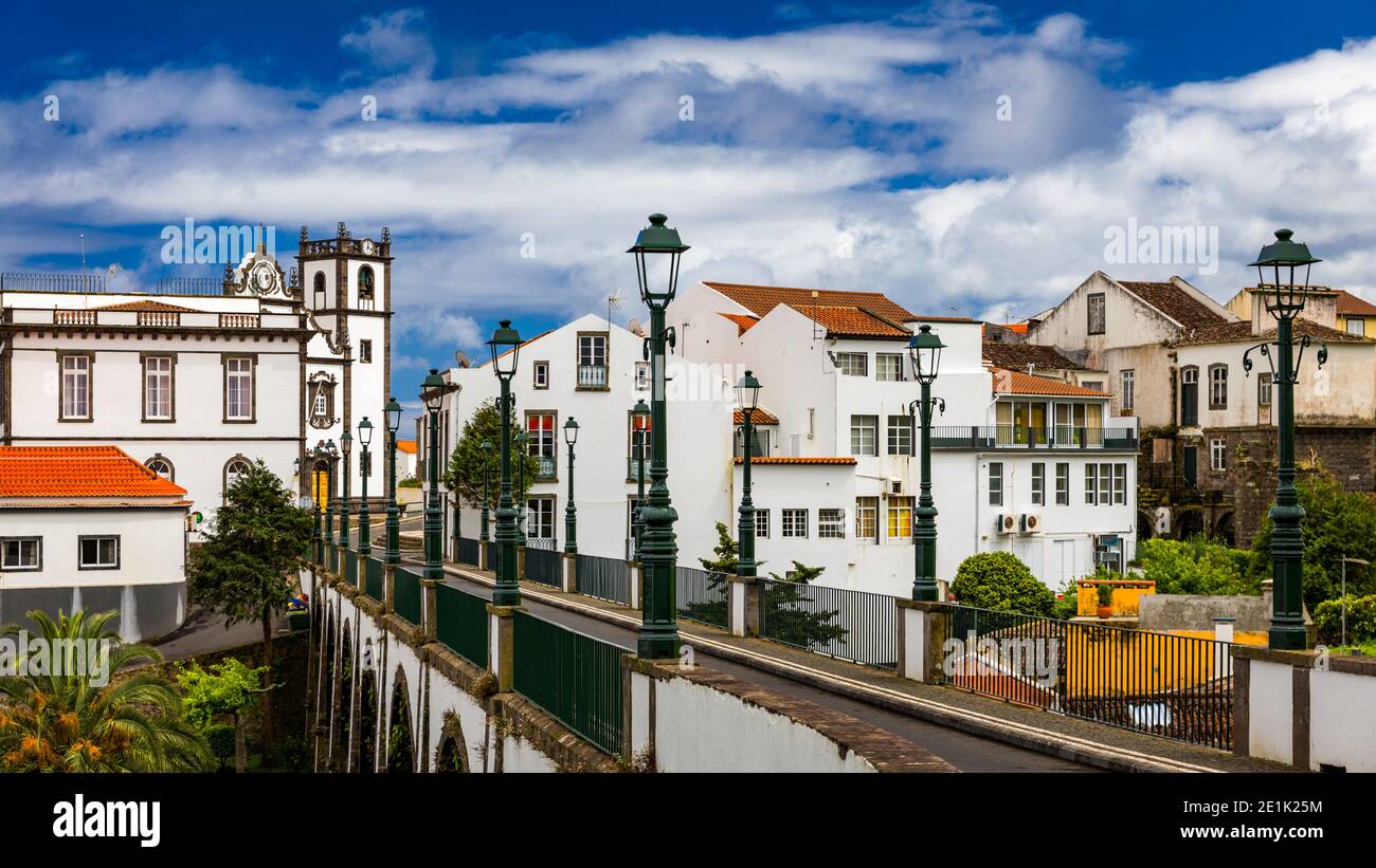 View of Nordeste on Sao Miguel Island, Azores. Old stone arch bridge in ...