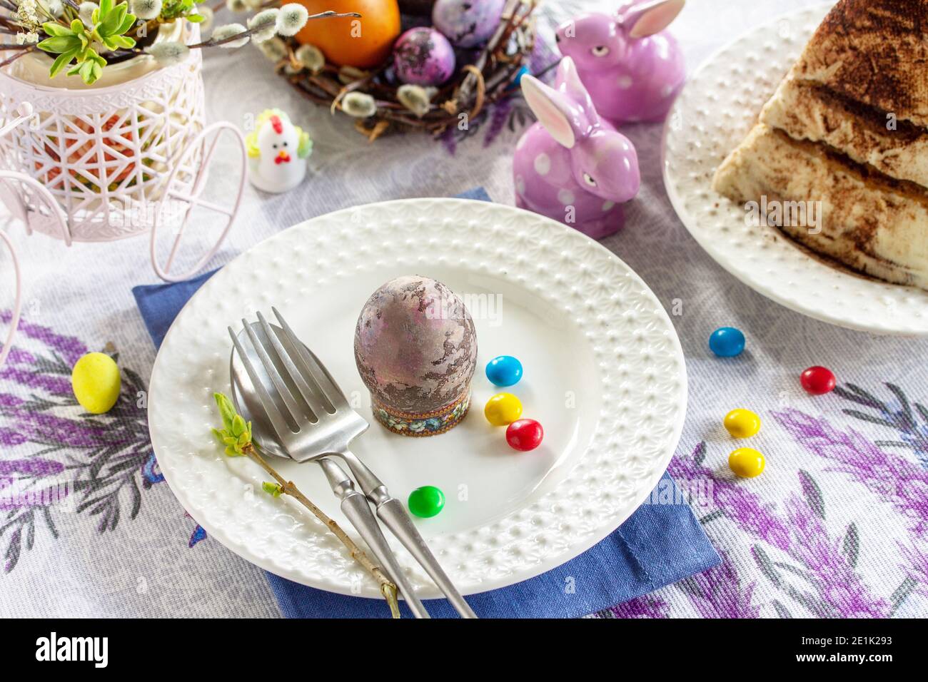 Table setting. Easter table with Easter eggs and easter orthodox sweet ...