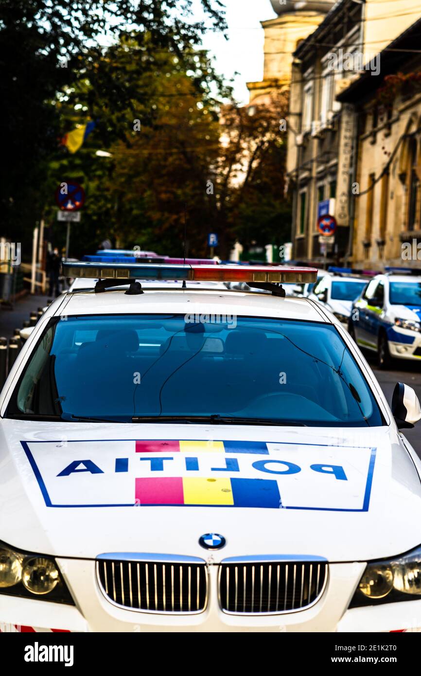 Romanian police (Politia Rutiera) car parked along the street in ...