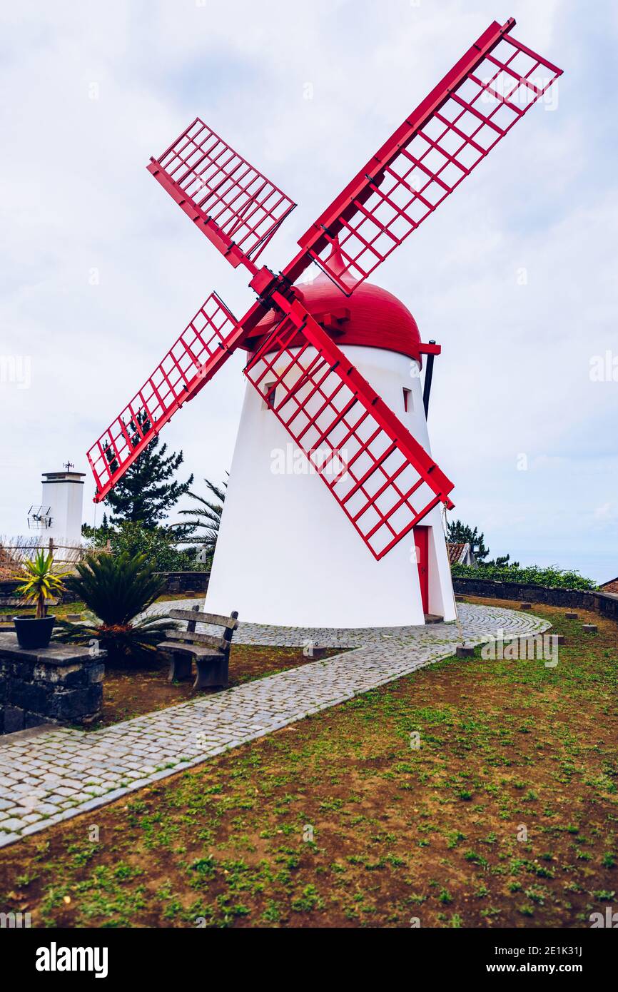 Old windmill Red Peak Mill in Bretanha (Sao Miguel, Azores ...