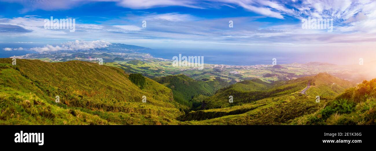 Azores panoramic view of natural landscape, wonderful scenic island of ...