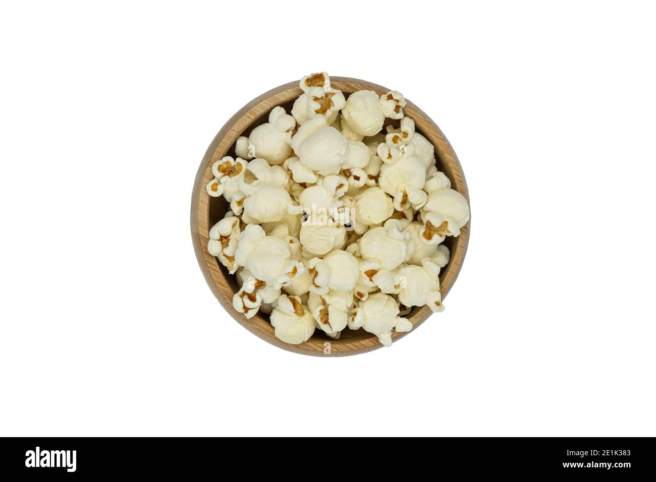 pop corn in wooden bowl with spoon isolated on a white background Stock ...