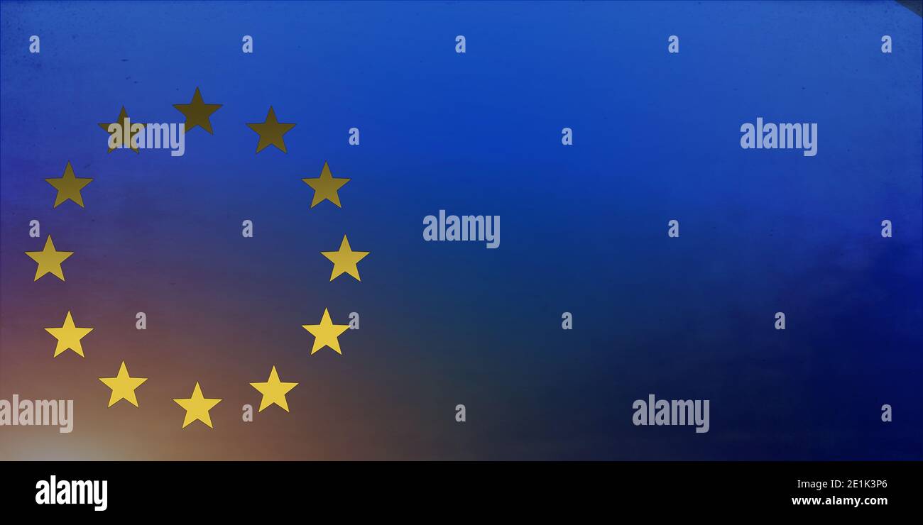 Illustration with the 12 gold stars of the European Union Flag on a ...