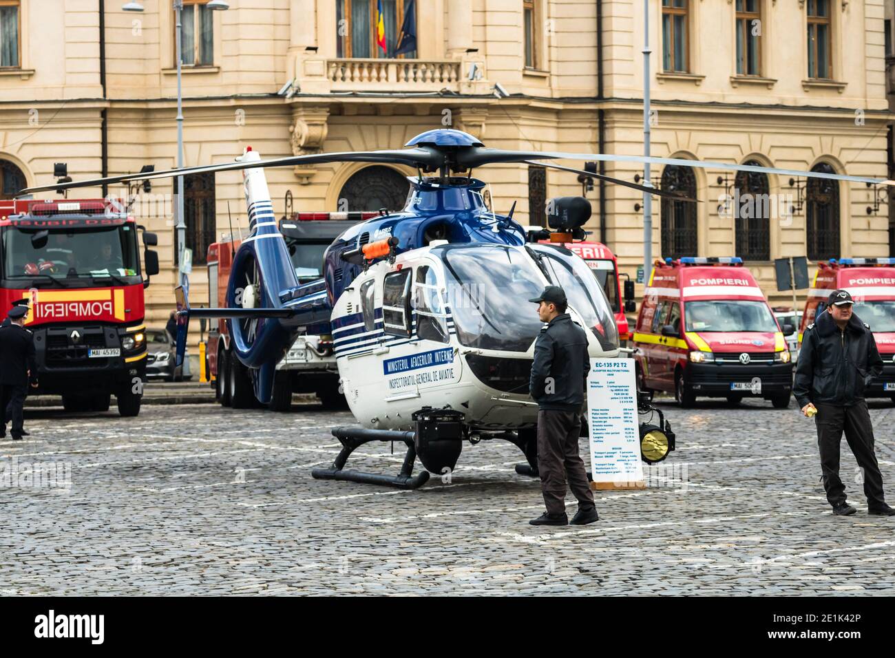 Romanian Police (Politia Romana) helicopter in front of the Home Office ...