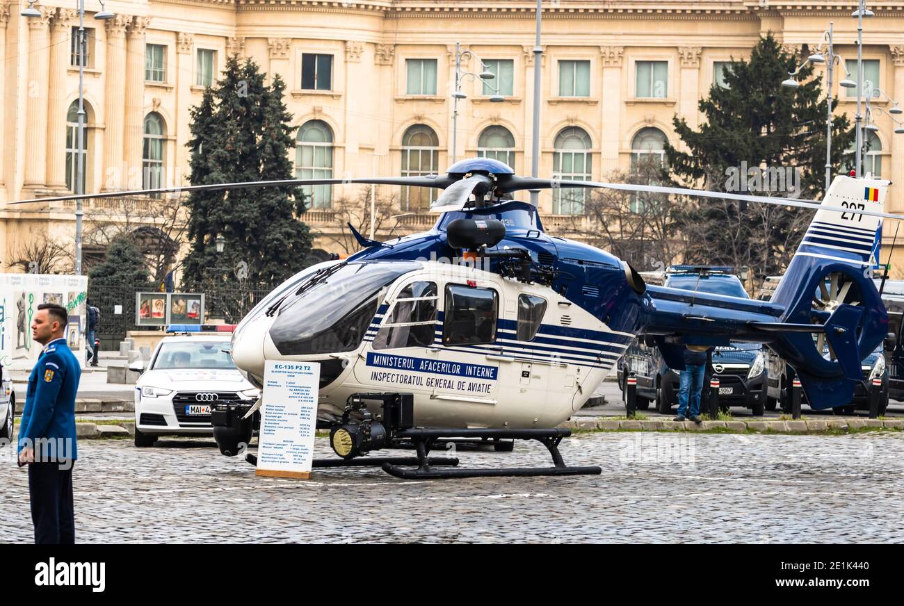 Romanian Police (Politia Romana) helicopter in front of the Home Office ...