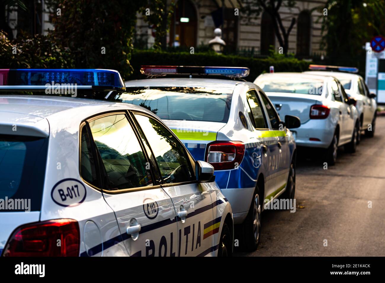 Romanian police (Politia Rutiera) car parked along the street in ...
