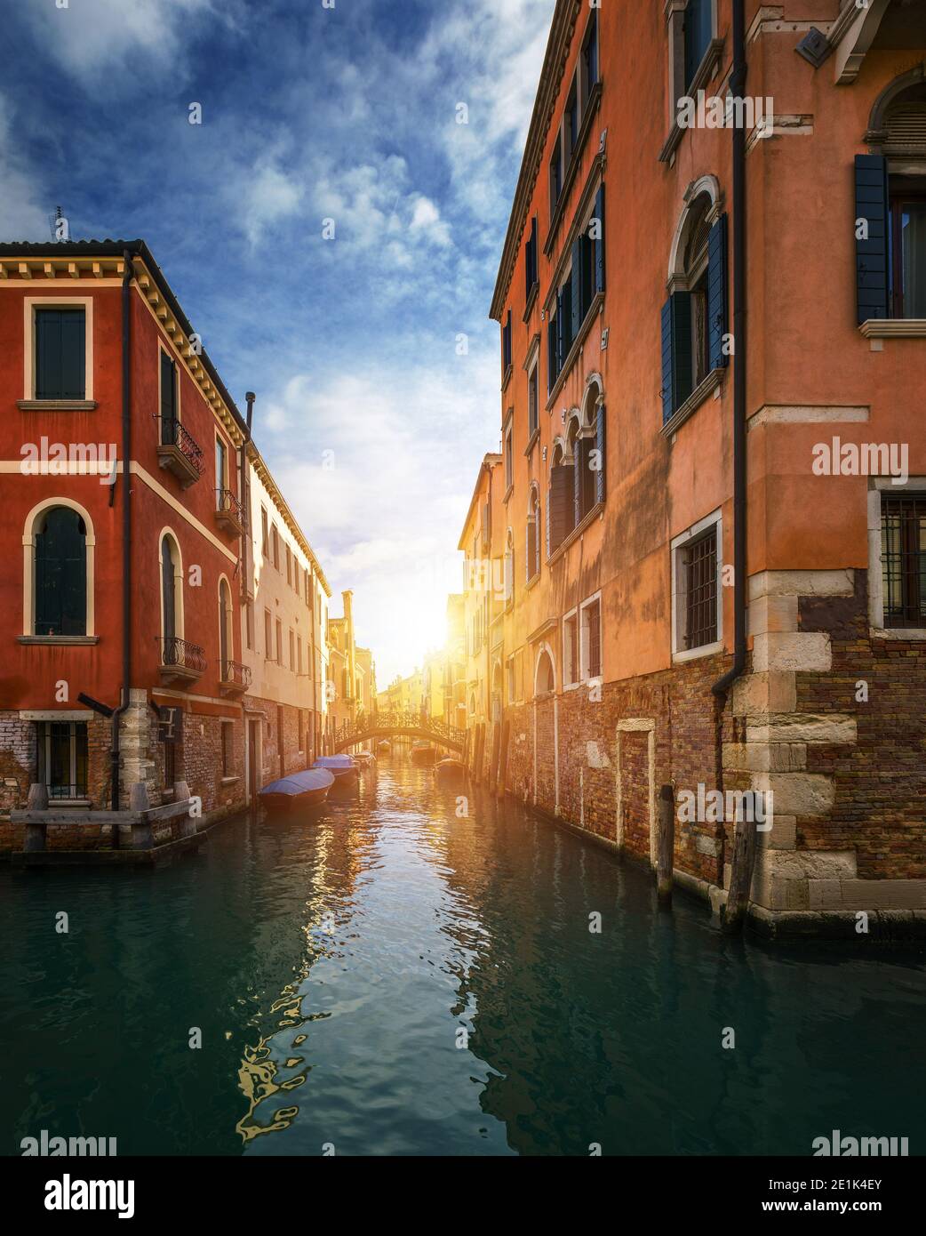 View of the street canal in Venice, Italy. Colorful facades of old ...