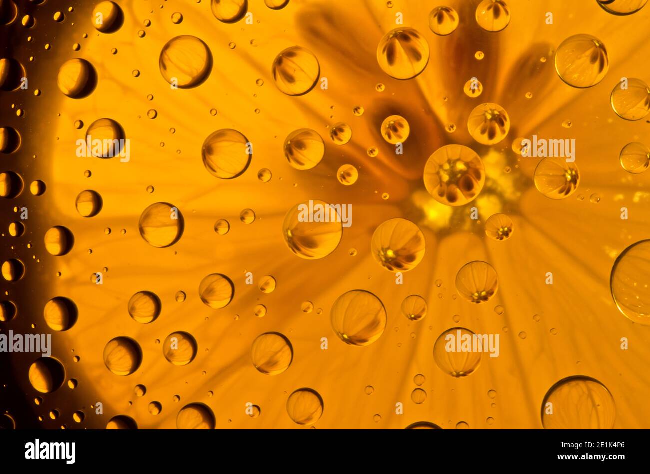 Orange fruit through drops on glass Stock Photo - Alamy