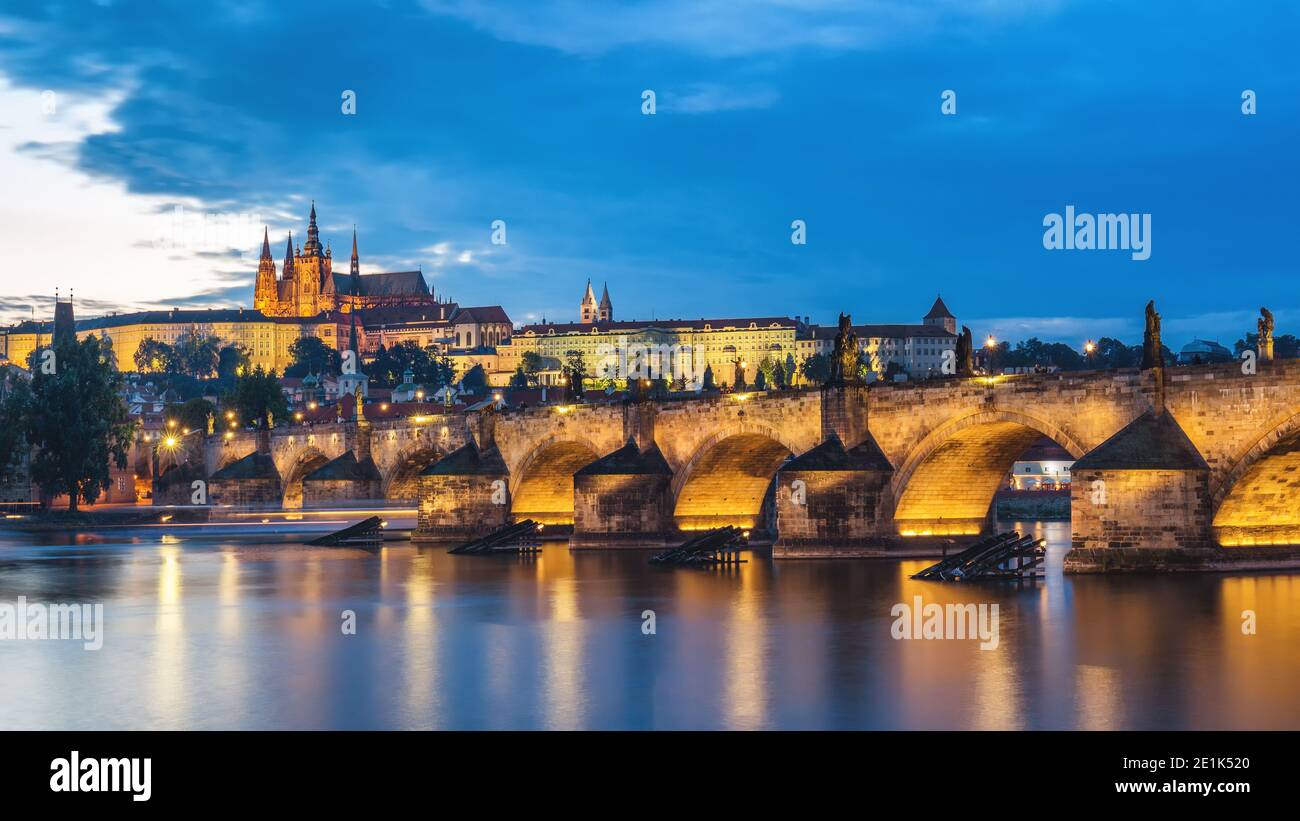 Famous iconic image of Prague castle and Charles Bridge, Prague, Czech ...