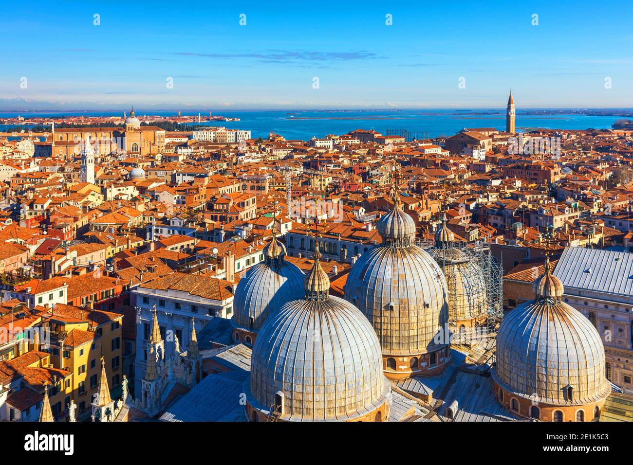 Venice panoramic aerial view with red roofs, Veneto, Italy. Aerial view ...