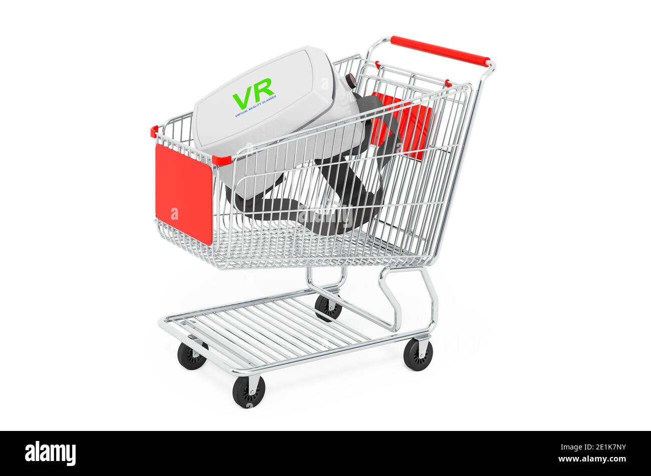 Shopping cart with virtual reality glasses VR, 3D rendering isolated on ...