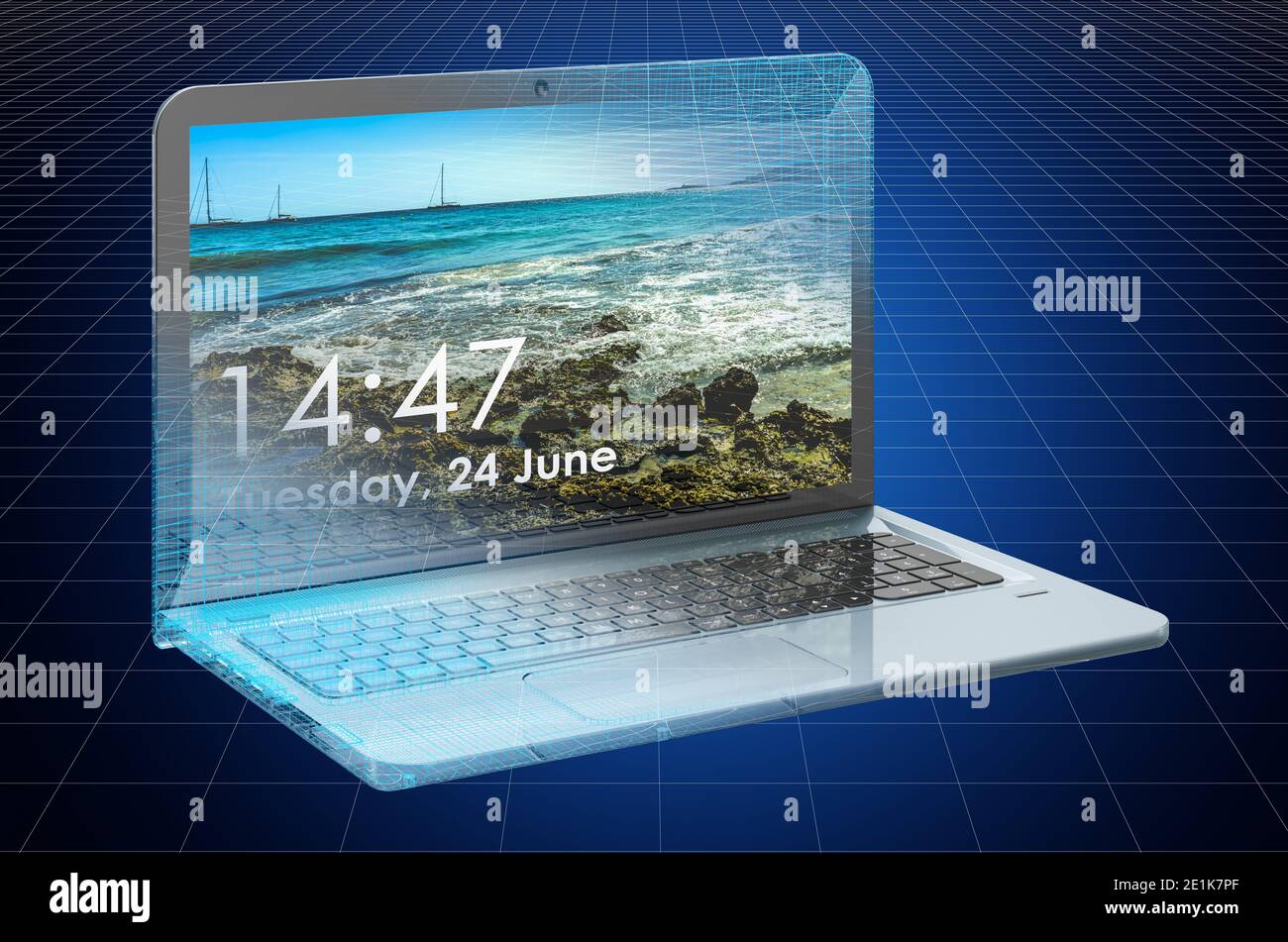 Visualization 3d cad model of laptop, blueprint. 3D rendering Stock ...