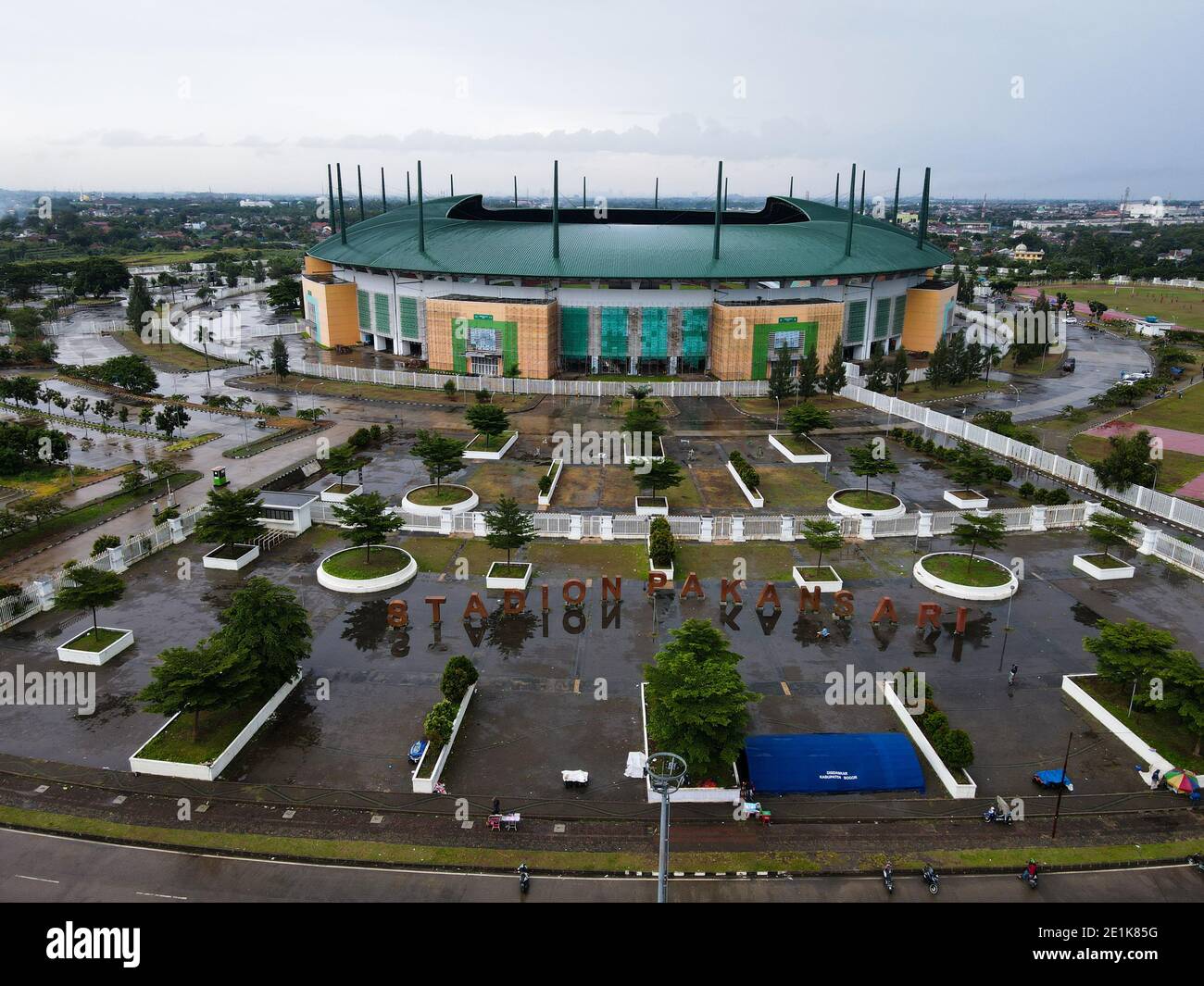 Aerial view of The largest stadium of Pakansari Stadium from drone ...