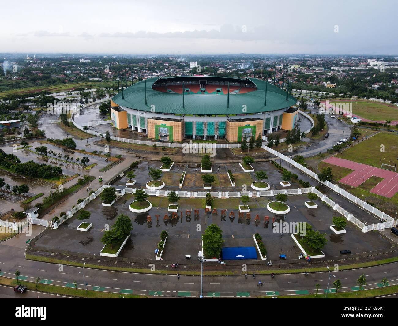 Aerial view of The largest stadium of Pakansari Stadium from drone ...