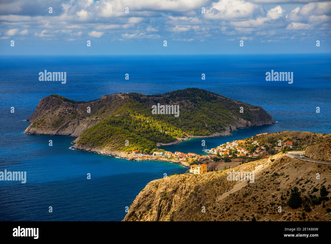 Assos village in Kefalonia, Greece. Turquoise colored bay in ...