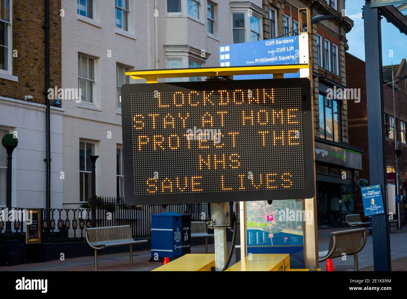 Lockdown warning electronic Matrix sign in Southend on Sea, Essex, UK ...