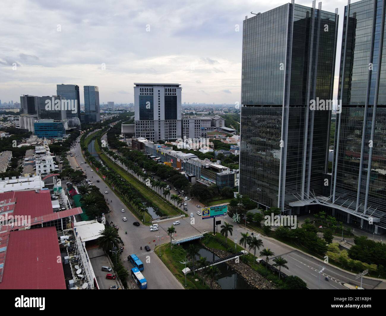 Aerial view of office buildings in Jakarta central business district ...