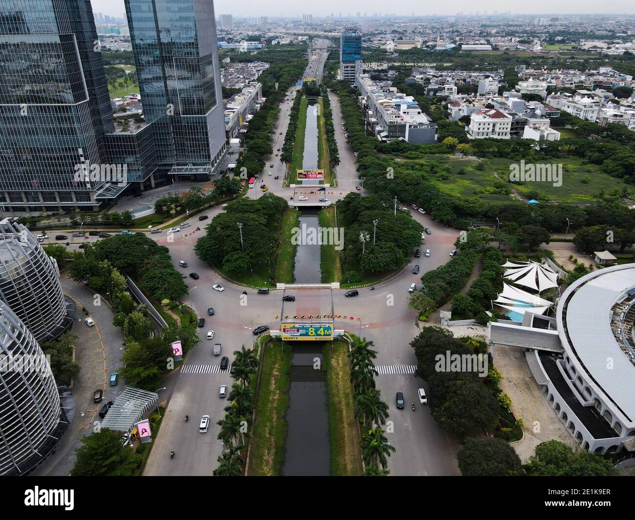 Aerial view of office buildings in Jakarta central business district ...