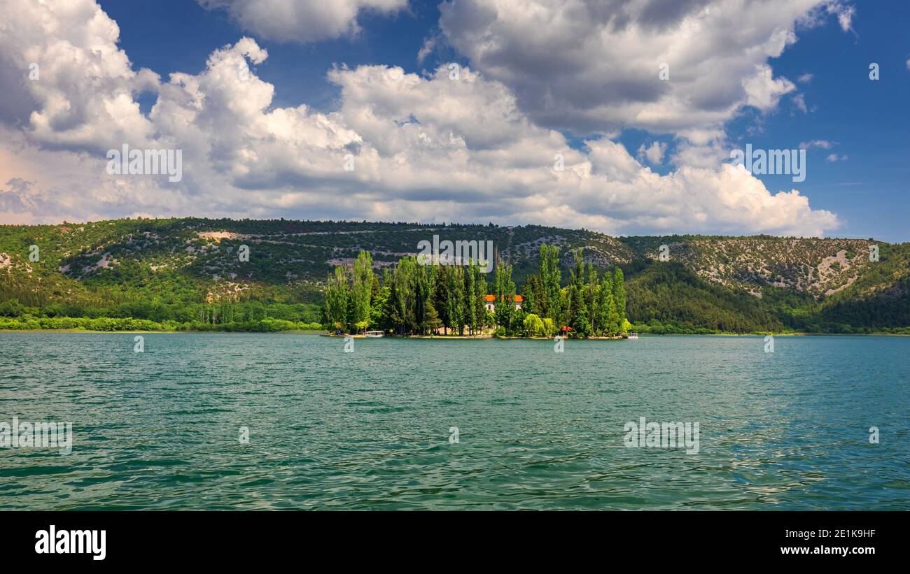 Island of Visovac monastery in Krka national park, Dalmatia, Croatia ...