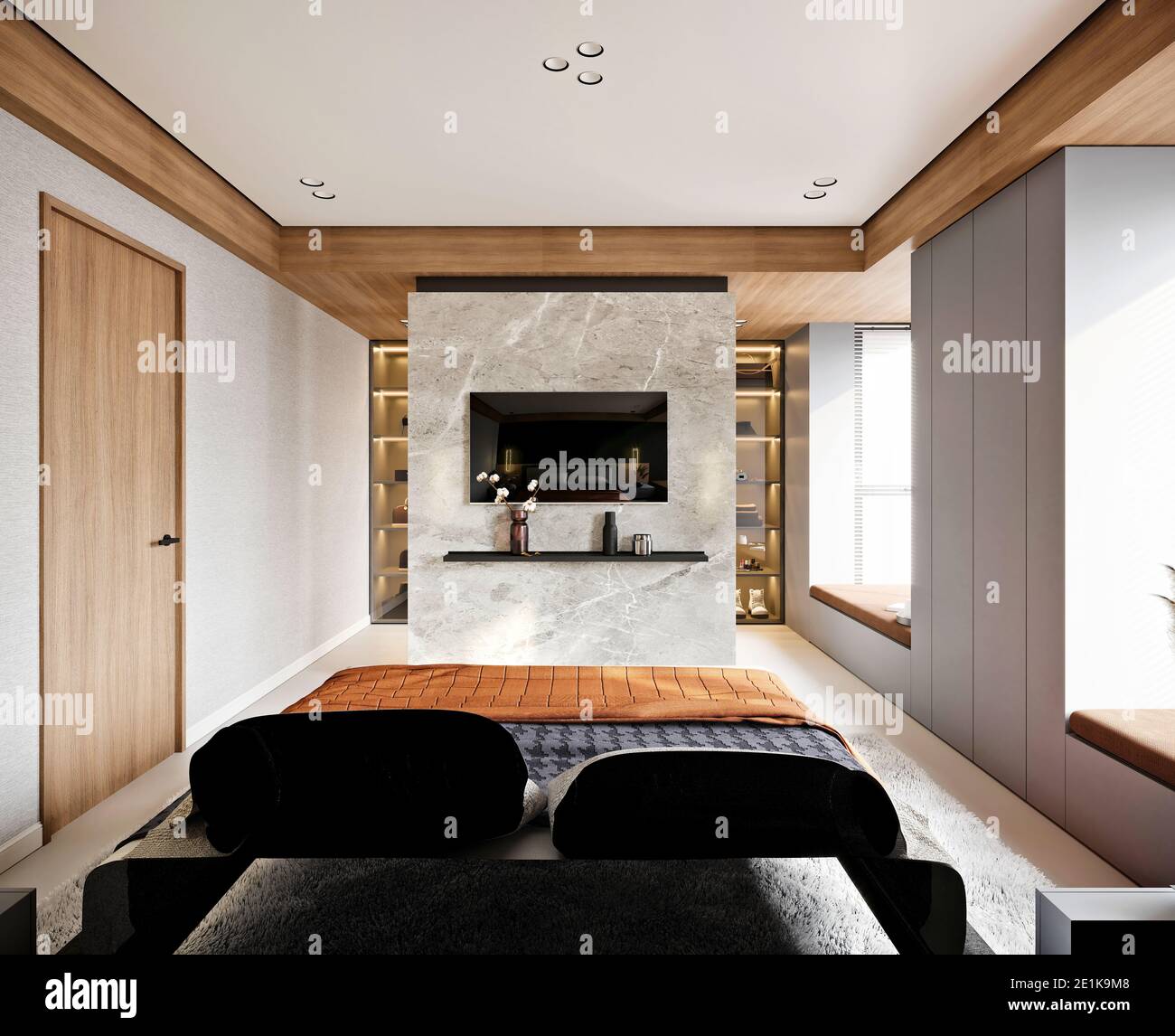 3d render of modern hotel room, bedroom Stock Photo - Alamy